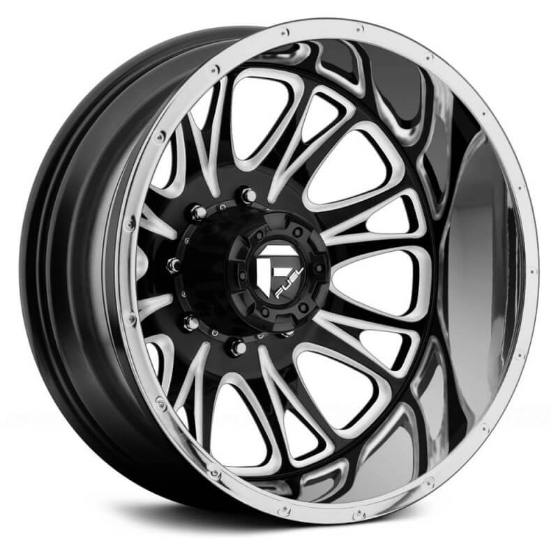 Fuel Dually Throttle D213 Rear Black and Milled with Chrome Lip